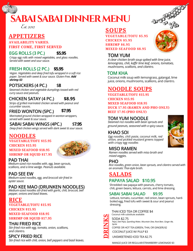 ALL DAY MENU – Sabai Sabai Thai